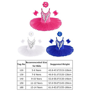 Toddler Kids Girls Swan Lake Ballet Dance Tutu Dress Sequins Camisole Leotard Hard Organdy Platter Skirted Ballerina Performance Dresses Costume with Arm Sleeves Hair Clip Outfit Set White 7-8 Years