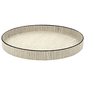 Koyal Wholesale Faux Wood Round Decorative Tray Rustic Wood Tray for Kitchen Counter, Coffee Table, Birch, 1-Pack