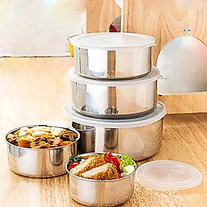 AZXY Food Containers with Lids Airtight, 5 Pcs Stainless Steel Home Kitchen Food Container Storage Mixing Bowl Set New Years EVE Party Supplies 2023
