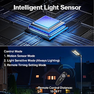 5200W Solar Street Lights Outdoor, Solar Security Flood Lights Parking Lot Lights Commercial Dusk to Dawn, IP67 Waterproof Led Solar Lights w Remote Control Motion Sensor for Street, Court, Barn