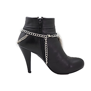 Women Boot Bracelet Western Hip Hop Fashion Jewelry Silver Metal Chain Fringe Tassel Wave Charms