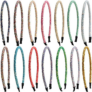 XIMA 14pcs Glitter Headbands for Girls Skinny Sparkle Hairbands Women Hair Loop Hair Accessories