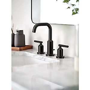 Moen T6142BL-9000 Gibson Two-Handle Widespread Bathroom Faucet with Valve, Matte Black