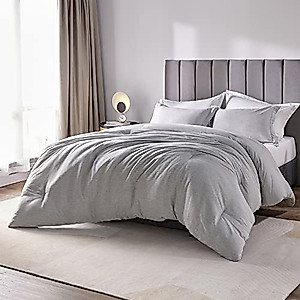 CozyLux California King Comforter Set - 3 Pieces Grey Soft Luxury Cationic Dyeing Cal King Size Bedding Comforter All Season, Gray Breathable Lightweight Bed Set with 1 Comforter and 2 Pillow Shams