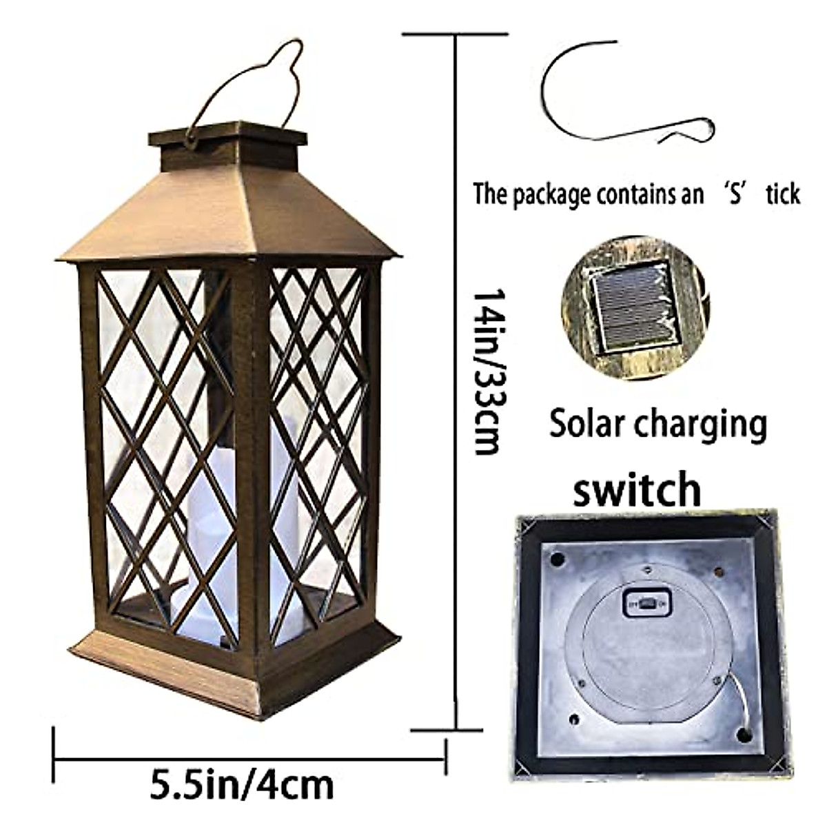 nanzhujin Solar Lantern Outdoor, Garden Hanging Lantern- PVC Waterproof 3 LED Flickering Flameless Candle Decorative Lights for Table,Outdoor,Party, 00-1, Copper