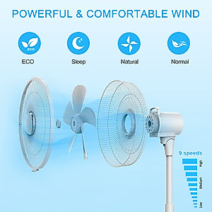 MYCARBON 16” Pedestal Fan with Remote, Ultra Quiet Oscillating Standing Fans with 9 Speed for Sleep Baby Adjustable Height 4 Wind Modes 5 Blade Powerful Wind, Auto Speed Regulation Energy Efficiency