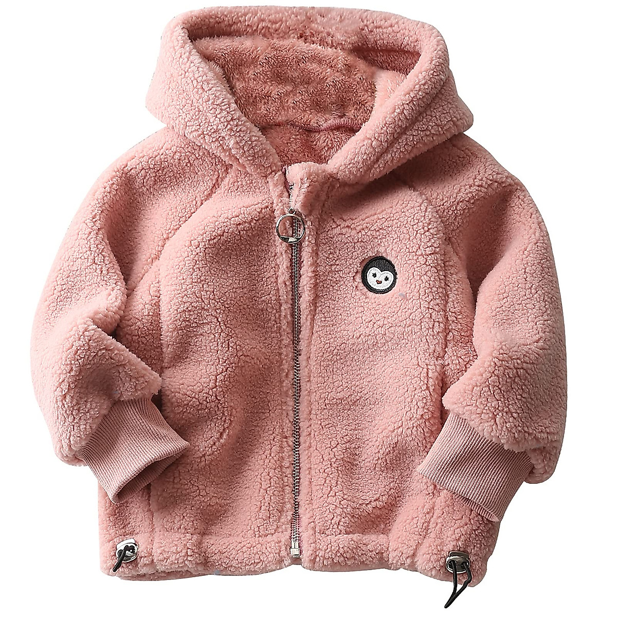 Baby Soft Fleece Sweater Jacket Adorable Cartoon Fleece Jacket Long Sleeve Hooded Jacket Solid Color Outwear Coat Zipper Up for 7-8Years