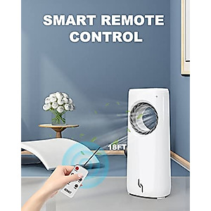 Evaporative Air Cooler Portable 3 Modes, Cooling Fan Humidification with Remote Control Bladeless Tower Fan 3 Wind Speeds, 60° Oscillation, 7.5H Timer, for Bedroom Living Rooms Office