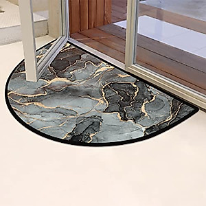 Marble Half Round Door Floor Mat Non-Slip Half Circle Area Rug Durable Washable Mat for Living Room Bedroom Indoor Outdoor Entry for High Traffic Areas