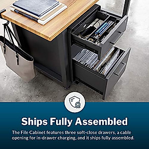 Vari File Cabinet - Three Drawer Office Filing Cabinet for Hanging File Storage - Mobile Pedestal with Heavy-Duty Steel - Storage Cabinet with Roll-and-Lock Casters & Lockable Drawers (Charcoal Grey)