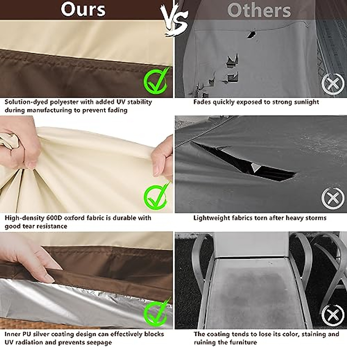 Wanocean Chaise Lounge Cover Outdoor Waterproof, Lounge Chair Cover for Patio Furniture Heavy Duty, UV & Fade Resistant, All Weather Protection