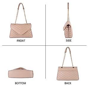 LMKIDS Quilted Crossbody Bags for Women, Trendy Roomy Shoulder Handbags with Flap Gold Hardware Chain Purses Shoulder Bag (Apricot-12.6in)