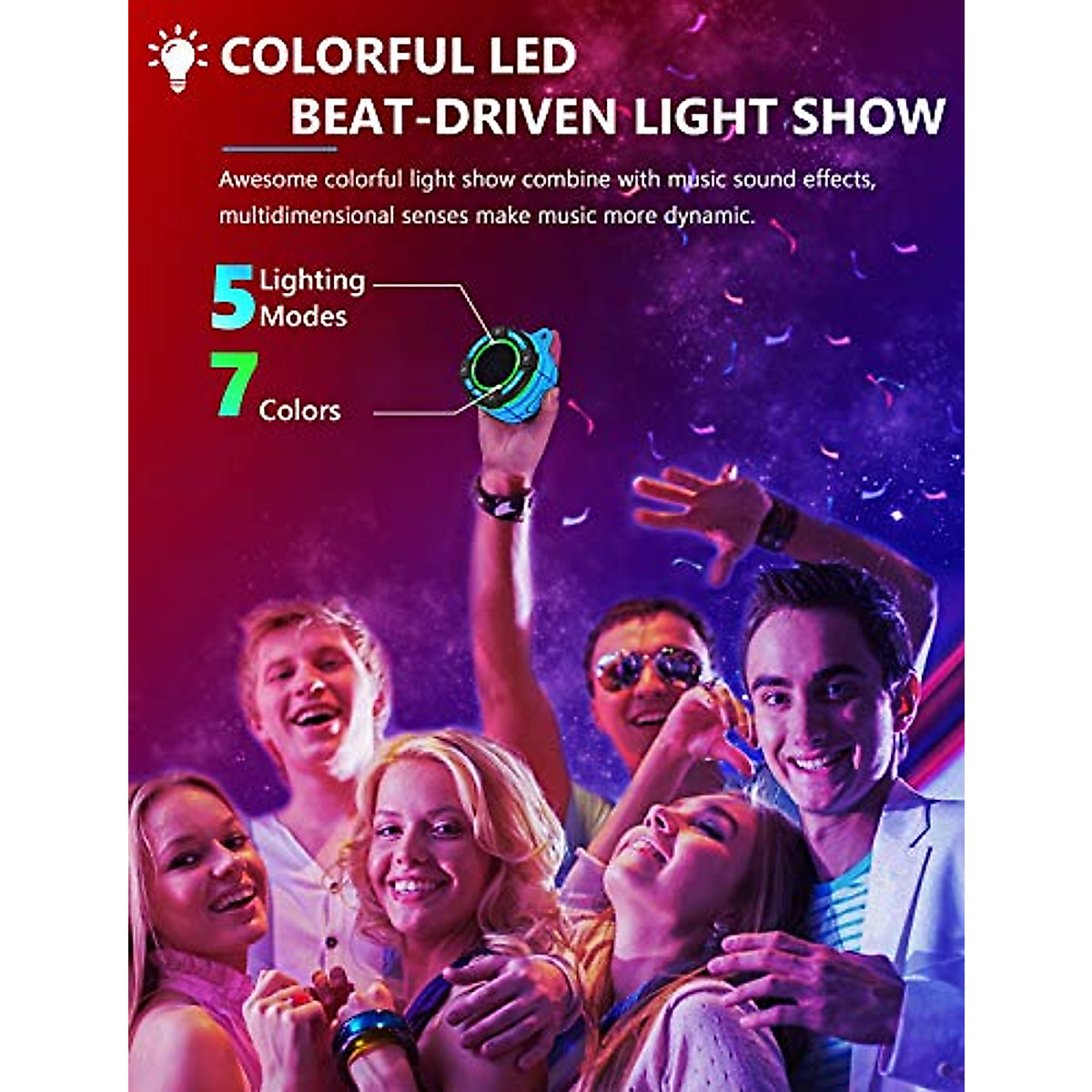 BassPal Bluetooth Speaker IPX7 Waterproof Shower Speakers Bluetooth Wireless Shower Radio with 10W 15 Hours Playtime, TWS, Loud Stereo Sound for Shower Hiking Camping (Blue)