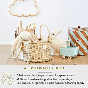 BEBE BASK Baby Diaper Caddy Organizer in Organic Rattan w Removable Divider - Luxury Wicker Diaper Caddy Basket Makes The Perfect Cute Diaper Caddy for Baby Girl & Diaper Caddy for Baby Boy