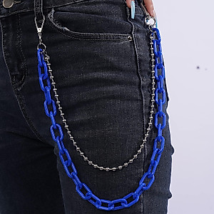 YERTTER Cute Color Acrylic Layered Jeans Pants Chains Hip Hop Trousers Chain Colorful Acrylic Gothic Rock Jean Pant Chain Waist Link Chain for Women Men Egirls (Blue)