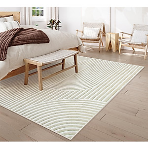 Lahome Rainbow Area Rug for Bedroom, Modern Nursery Playroom Rug Large Area Rugs 5x7 for Bedroom Aesthetic, Living Room Boho Machine Washable Beige Area Rug Non Slip Floor Carpet for Office Dorm