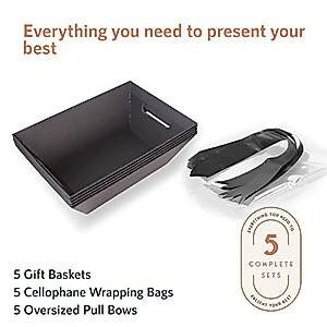 [5 Pk] Black Baskets for Gifts Empty| 8x10” Gift Basket Kit with Basket Bags, Black Pull Bows| Wine, DIY Basket Gift Set| Christmas, Easter, Halloween, Charity | Gift to Impress-Upper Midland Products
