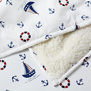 Brandream Baby Crib Bedding Set for Boys Coastal Ocean Anchor Nautical Boys Nursery Bedding Set with 2 Packs Crib Sheets, White & Navy Blue, 4 Pieces Sail Away Theme