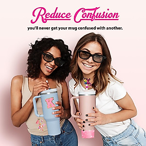 Mity rain 6PCS Cup Accessories Set for Stanley Cup 30oz 40oz, Tumbler Initials Decorations for Stanley, Including Silicone Straw Cover Cap and Boot, Spill Proof Stopper, Handle Charm, Sticker,Letter K