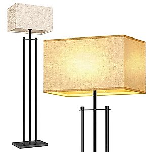 addlon Floor lamp for Living Room, Modern Standing lamp with Linen Shade, Decorative Simple Design Floor Lamps for Bedroom and Office - Black