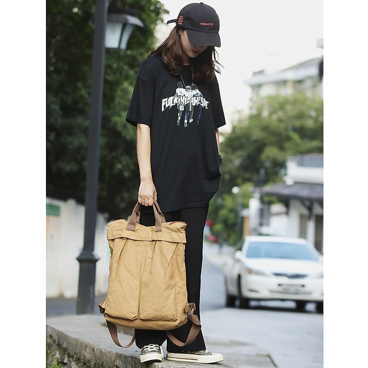 CBDAO Women's canvas handbag Men's and women's large capacity leisure backpack Men's and women's leisure backpack (Khaki,One Size)