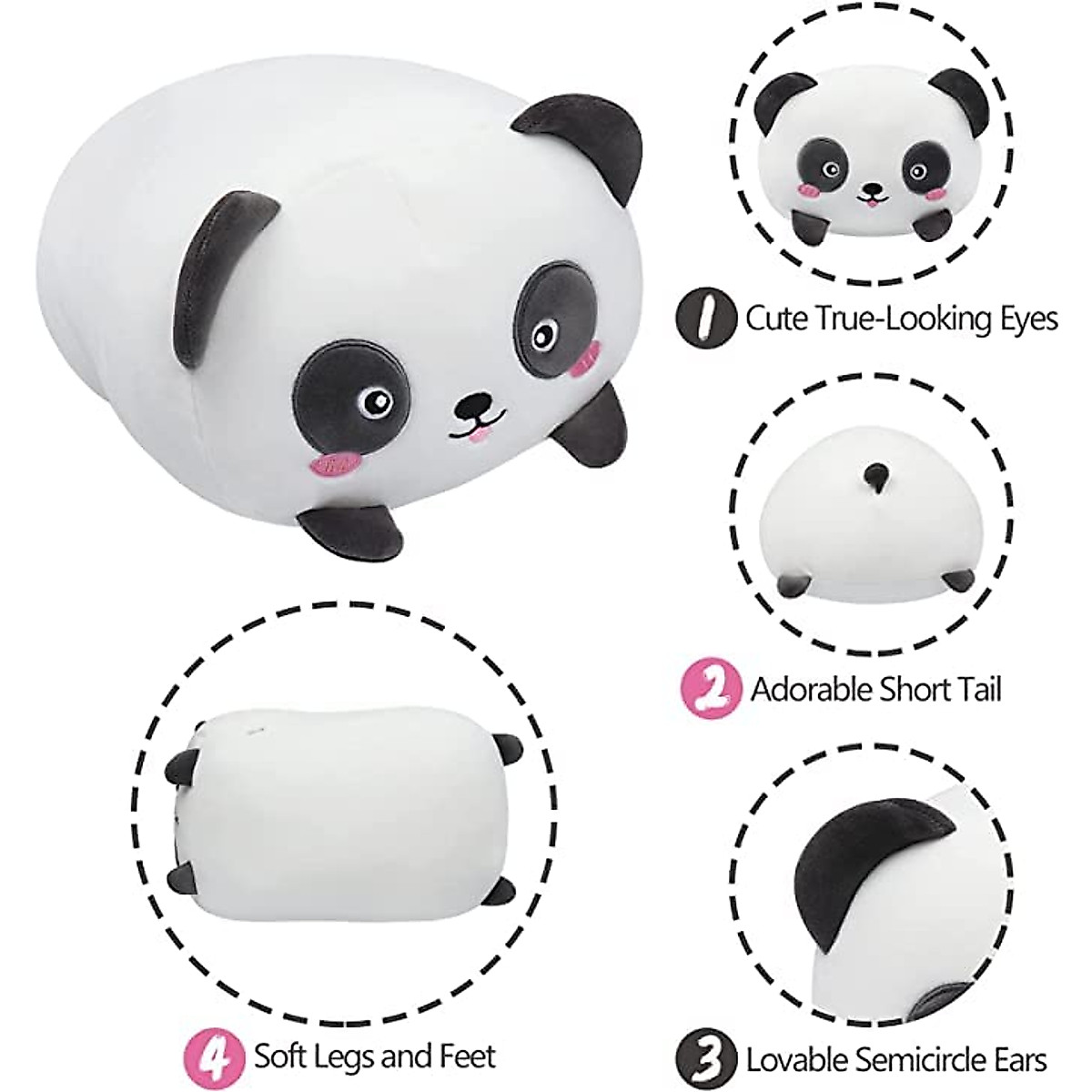 TemBe 23.6 inch Cute Large Panda Plush Stuffed Animal Pillow, Very Soft Squish Mellow Hugging Toy Gifts for Bedding, Kids Sleeping Cute Pillow (Panda)