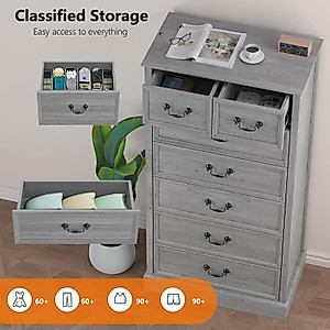 GarveeHome Farmhouse 7 Drawers Dresser for Bedroom, Wood Dresser Chest of Drawers Organizer Storage, Rustic Tall Dresser Chest of Drawer for Living Room, Closet, Hallway Children's Room