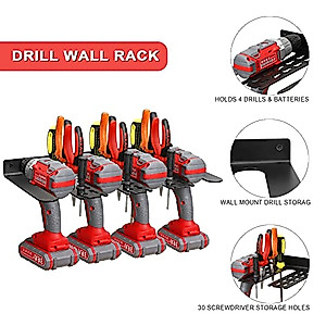 GOHIKING Garage Organization, Drill Hanger Wall Mount, Heavy Duty Power Tool Organizer that Support 4 Electric Drills and Batteries, for Garage, Home, Workshop, Shed