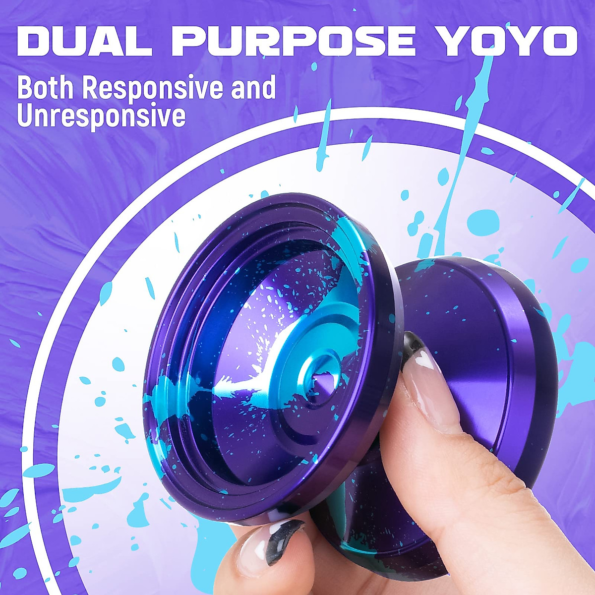Yoyo Professional Responsive Yoyo V8 - Dual Purpose Yoyo for Kids Beginners, Pro Metal Yo Yo for Adults with Unresponsive Yoyo Bearing + 12 Yoyo Strings, Yo-yo Case Bag, Removal Tool (Purple Blue)