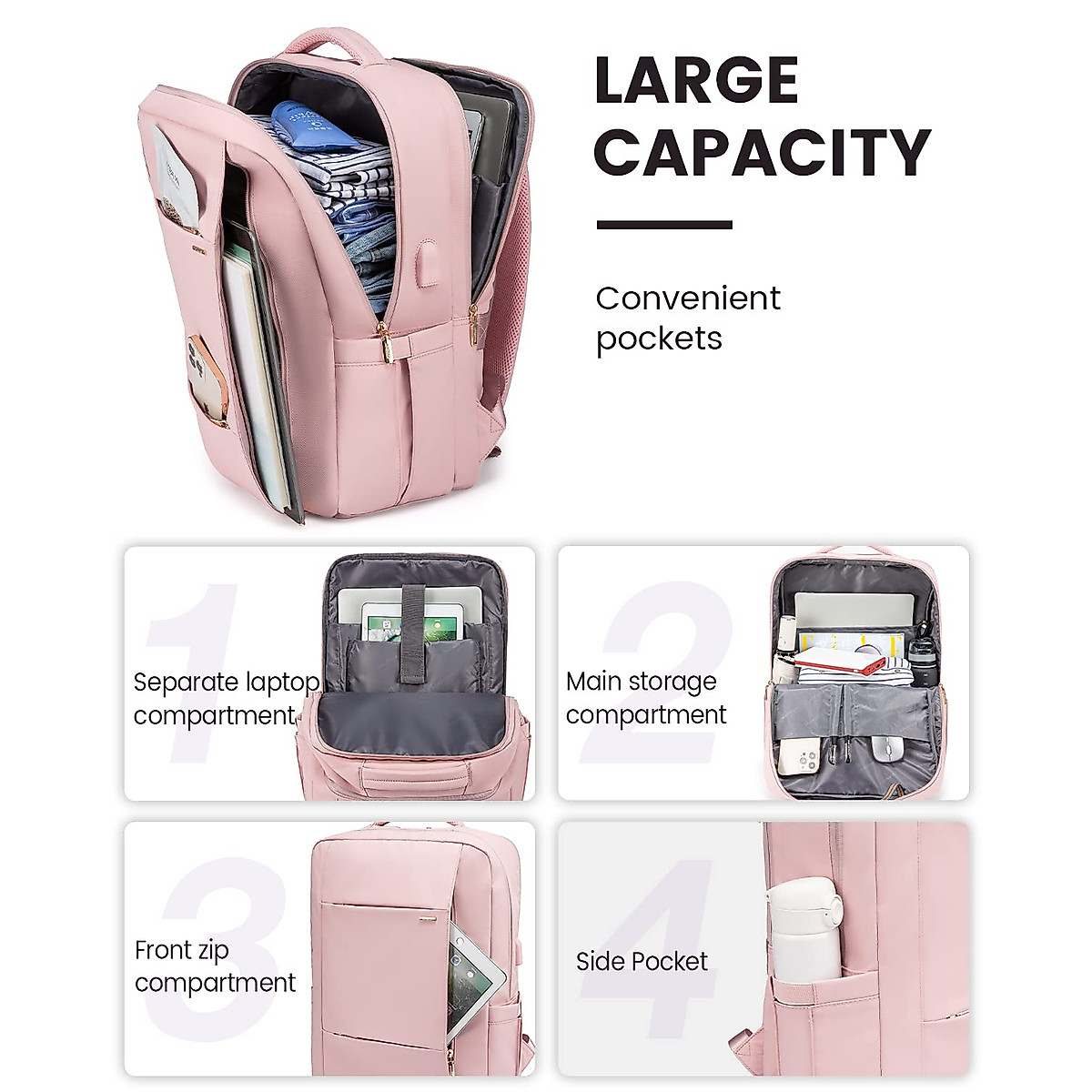 LOVEVOOK Laptop Backpack for Women & Men, Unisex 17 inch Waterproof Travel Backpack, Smart Work Backpack Casual Daypack with USB Charging Port, Computer Backpack for Business