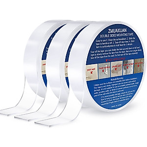 ZMUAXUAN Clear Double Sided Adhesive Mounting Tape Heavy Duty Removable,Strong Picture Hanging Strips Wall Hangers,Sticky Tack Gel Putty Glue for Poster,Photo,Mirror,Carpet(9.85 Ft-3 Pack)