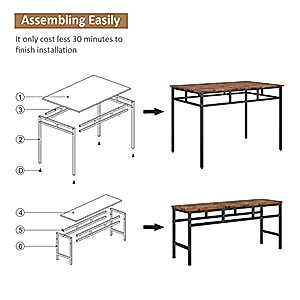 CALABASH Dining Room Table Set with 2 Benches, Industrial 3 Piece Dining Set for Home, Kitchen, Apartment and Small Space,Rustic Brown and Black Metal Frame