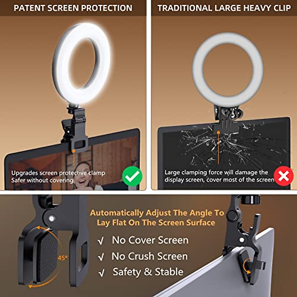 Ring Light for Computer Video Conference Lighting - Laptop Ring Light with Clip and Tripod for Zoom Meeting, Video Calls, Webcam Lighting, Online Learning, Live Streaming, Self Broadcasting