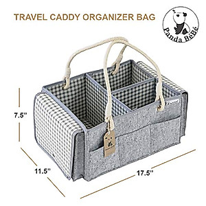 Panda BéBé Premium Travel Diaper Caddy Organizer Bag with Cotton Rope Handles, Portable and Lightweight Tote with Privacy Lids, Large Compartments, Spacious Pockets, Waterproof Base & Lining