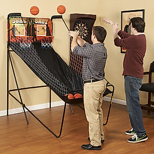 Hathaway Sure Shot 81-in Dual Basketball Arcade Game for Room - with LED Scoring, Foldable Indoor Basketball Game Design, Steel Frame, 8 Game Modes, 4 Balls, Pump & Dual Hoops - Orange/Black Finish