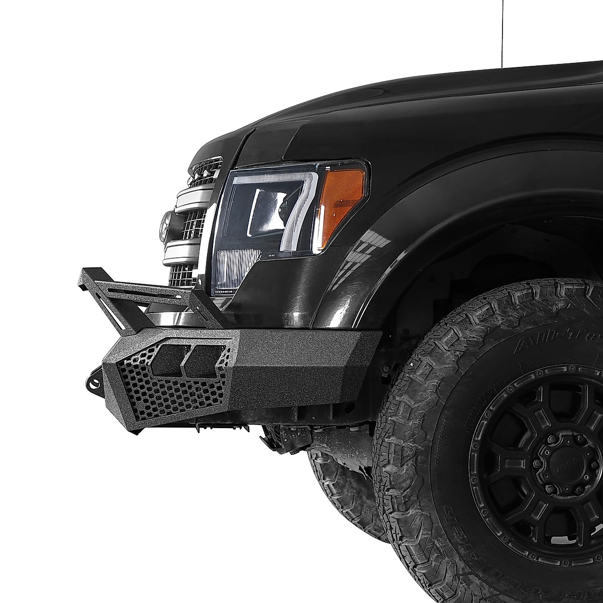 Hooke Road Earthshaker F150 Front Bumper w/Bull Bar & Winch Plate for Ford F-150 2009 2010 2011 2012 2013 2014 (Exclude Raptor), Full Width Steel Replacement Bumper