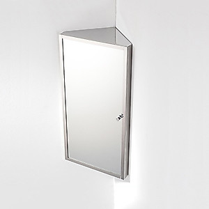 Bathroom Corner Medicine Cabinet with Mirror, Single Door Bathroom Wall Mount Stainless Steels Mirror Cabinet, Hanging Triple Shelf Storage Cabinet 12x24 inches (Left)