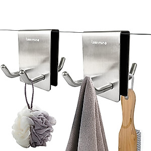 Leermine Shower Door Hooks, Double Side Towel Hooks for Bathroom Frameless Glass Shower Door, Towel Rack Hanger Shower Hooks for Towel, Bath Robe, 2-Pack, Short Hooks