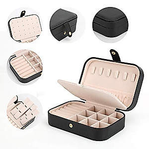 FEISCON Small Jewelry Box Necklace Ring Storage Organizer Mini Jewelry case Double Layer Travel Jewelry Organizer for Women Girls Gift/Black