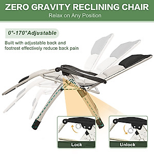 Barbella Zero Gravity Chair Reclining Lounge Chair Patio Chairs, Adjustable Lawn Recliner Folding Lounge Recliners with Removable Cushion, Headrest & Cup Holder, Reclining Chair for Indoor and Outdoor
