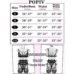 popiv Women's Sexy Lingerie Set with Garter Belt Matching Bra and Panty Lingeries Sets 4 Piece Black