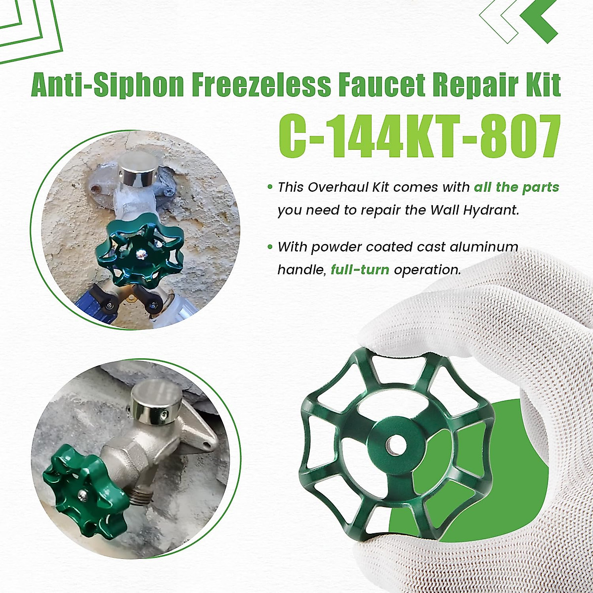Replace for Prier C-144KT-807 Anti-Siphon Freezeless Faucet Repair Kit C-144KT-807 C-144 Series Complete Repair Kit fit for C-144/244 Series Wall Hydrant