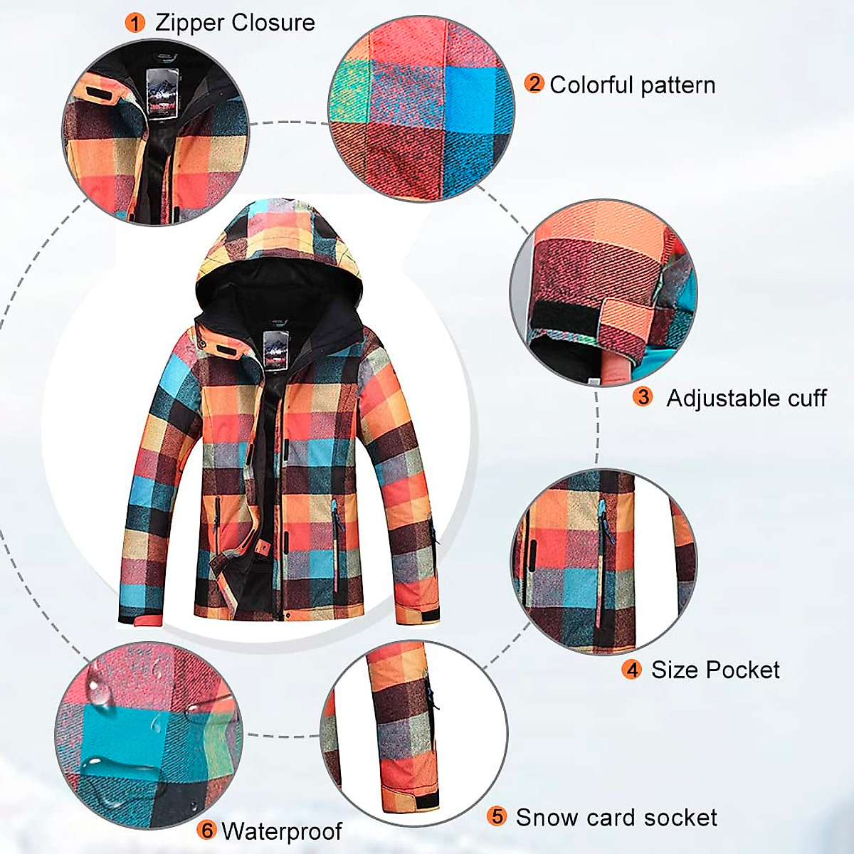 Women's Waterproof Ski Jackets Pants Set Windproof Ladies Snowboard Jakets Colorful Printed Snowsuit