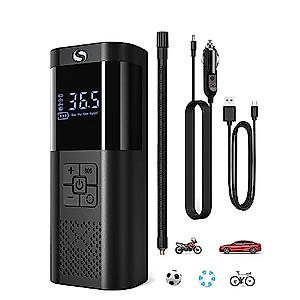 SERVOMASTER Tire Inflator Portable Tire Compressor, Cordless Tire Inflator with Gauge - Car Accessories Essential for Men, 150PSI 12V DC Air Tire Pump with LED Light for Car Motorcycle Bicycle Ball