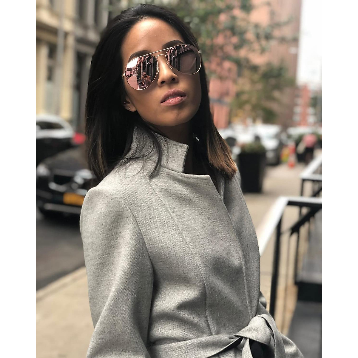 HJSTES Polarized Aviator Sunglasses for Women Men Classic Metal Shades Mirror Lens 100% UV Blocking, 58mm(Glod Frame/Pink Mirrored)