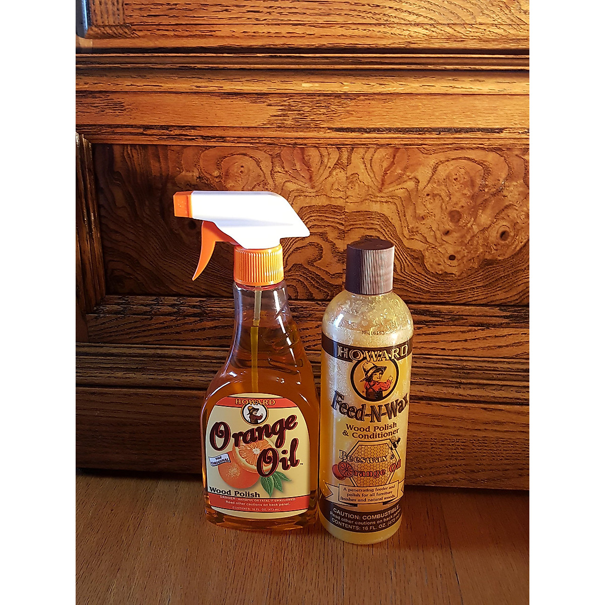 Howard Feed N Wax Wood Polish and Conditioner, and Howard Orange Oil Wood Polish, Wood Furniture Cleaner and Teak Wood Cleaner