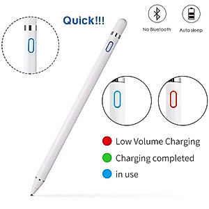 Active Stylus Compatible with Apple iPad, Stylus Pens for Touch Screens,Rechargeable Capacitive 1.5mm Fine Point with iPhone iPad and Other Tablets (White)