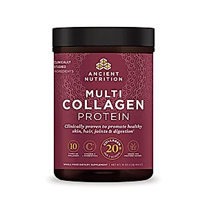 Ancient Nutrition Collagen Powder Protein with Probiotics, Unflavored Multi Collagen Protein with Vitamin C, 45 Servings, Hydrolyzed Collagen Peptides Supports Skin and Nails, Gut Health, 16oz