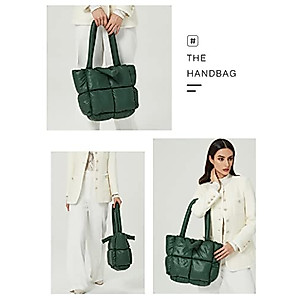 Large Puffer Tote Bag Winter Soft Puffer Down Padding Shoulder Bags Trendy Luxury Quilted Padded Handbags for Women (Black)