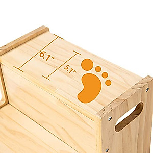 Toddler Wooden Step Stool for Kids Bathroom Potty Training and Reaching High, 2 Step-up Seat Ladder, Solid Wood Structure of Strong Durability, Natural Wood
